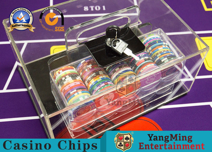 Metallic Iron + Lock Acrylic Poker Chip Case Full Transparent Baccarat ...